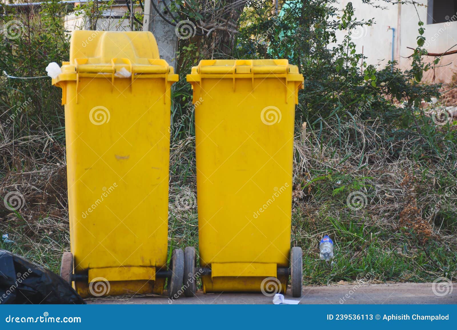 Yellow Trash Bin on the Floor Stock Image - Image of nature, industry ...