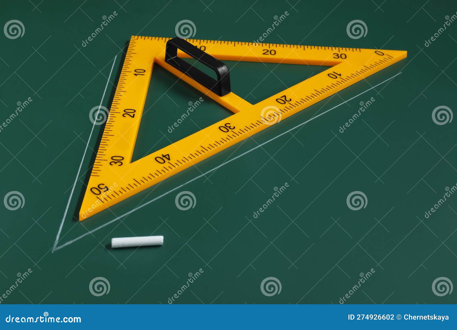 Yellow Triangle and Chalk on Green Chalkboard Stock Photo - Image of ...