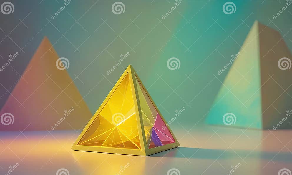 Yellow Triangular Object with Pink and Purple Triangular Base is ...