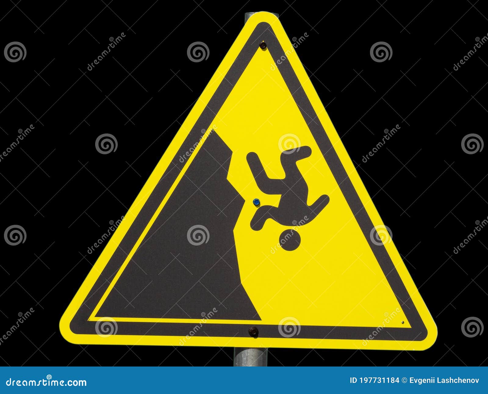 Yellow Triangular Sign with a Man Falling from a Cliff on a Black ...