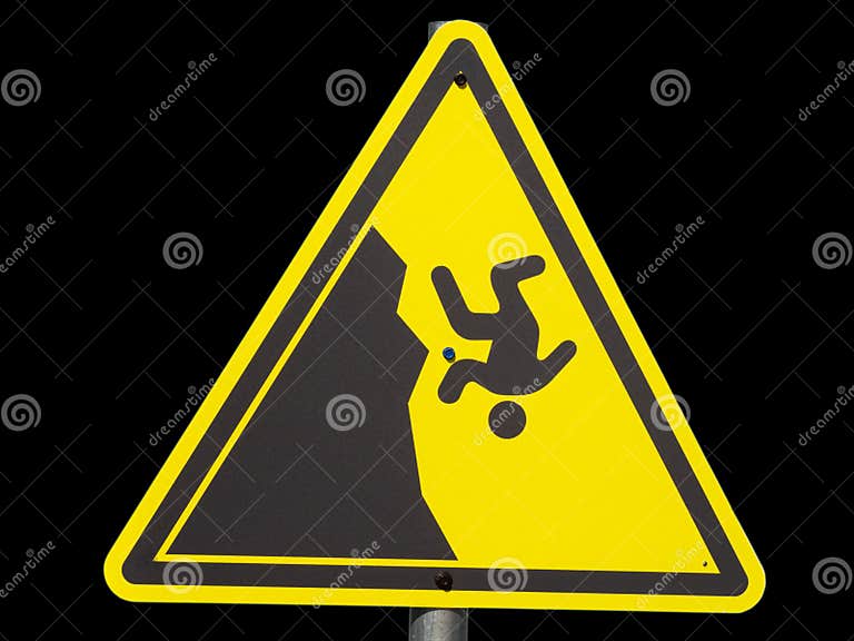 Yellow Triangular Sign with a Man Falling from a Cliff on a Black ...