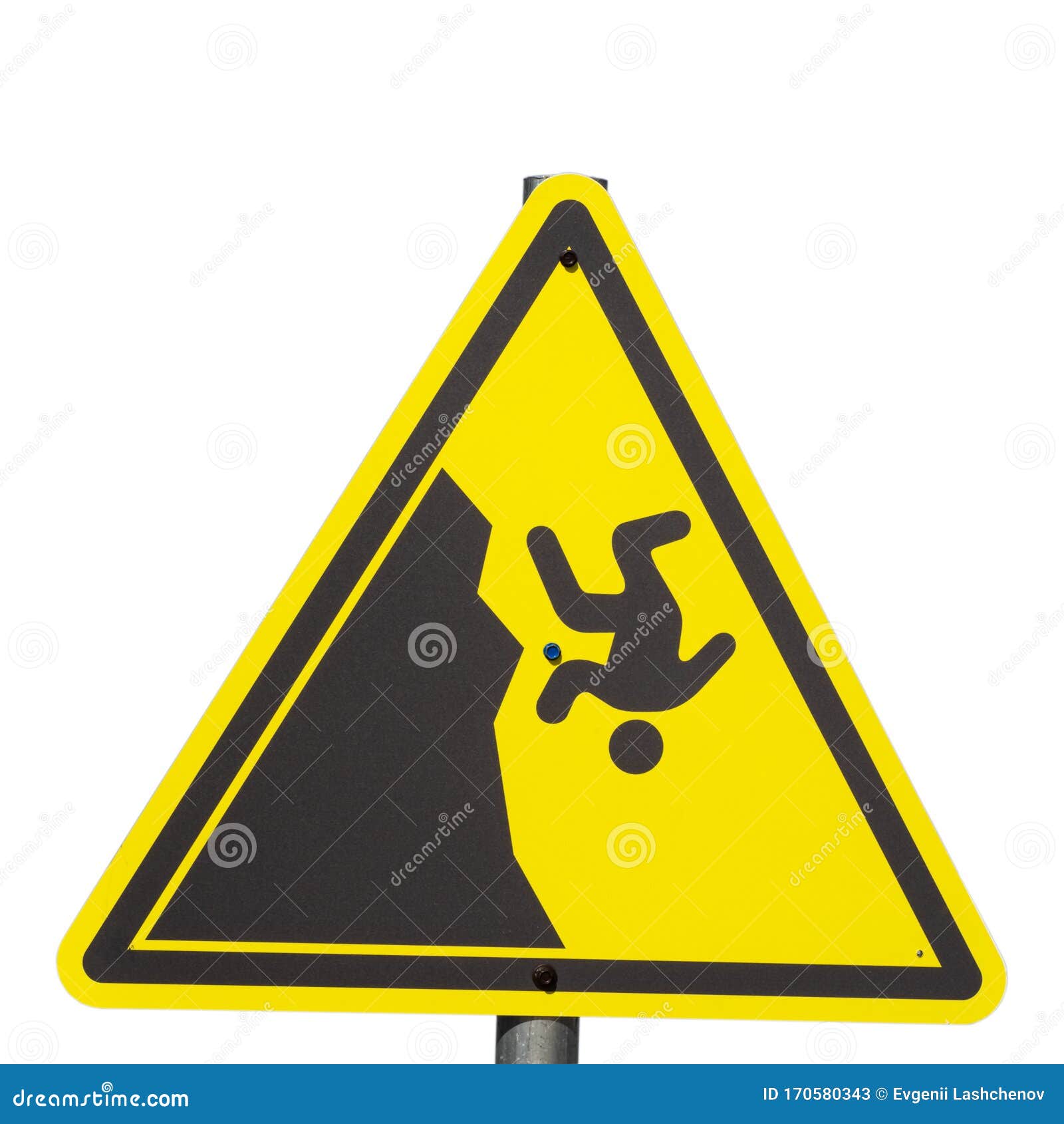 Yellow Triangular Sign with a Man Falling from a Cliff on a White ...
