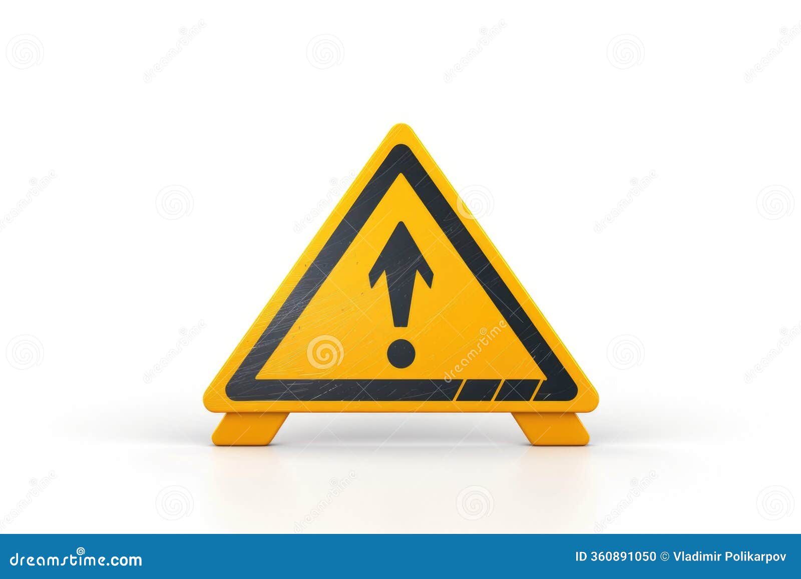 A Yellow Triangular Warning Sign with a Black and White Stripe ...