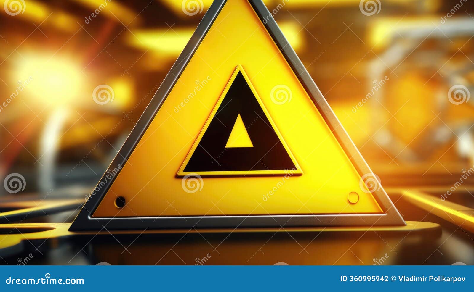 A Yellow Triangular Warning Sign on Top of a Table. Can Be Used for ...