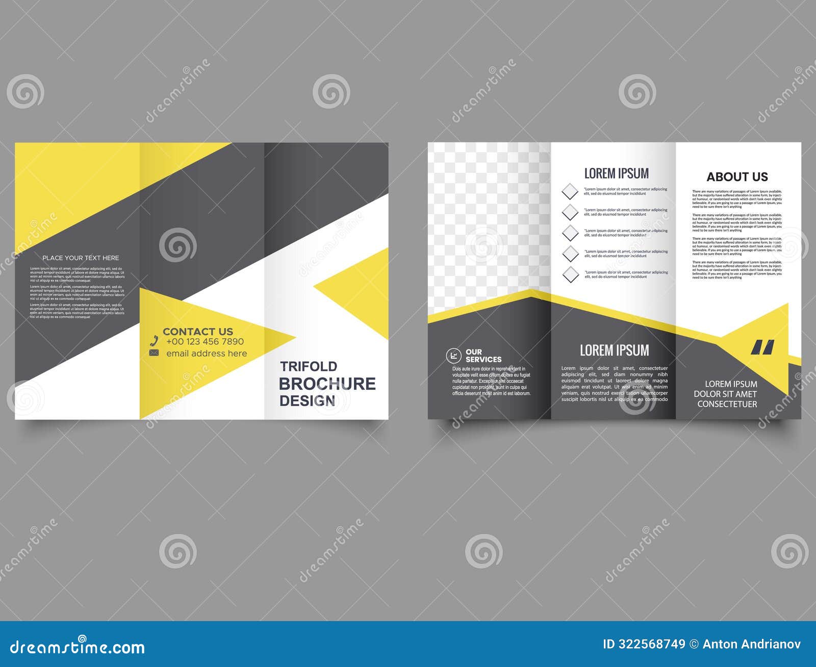 Yellow Trifold Brochure with Triangles. Modern Yellow Trifold Brochure ...