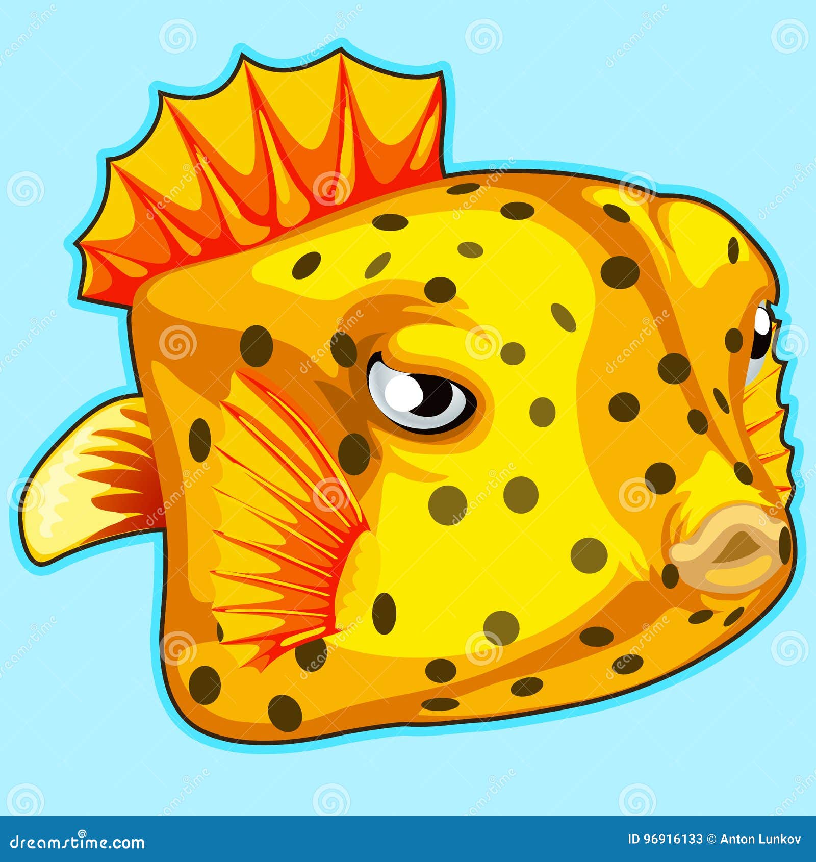 Yellow Tropical Fish on Blue Background. Vector Stock Vector ...