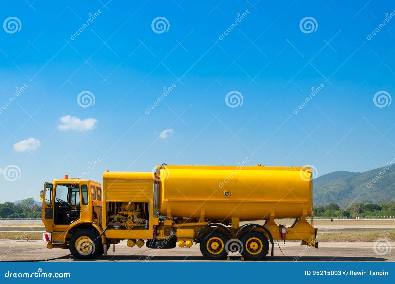 Yellow Truck with Fuel Tank on the Runway Stock Image - Image of ...