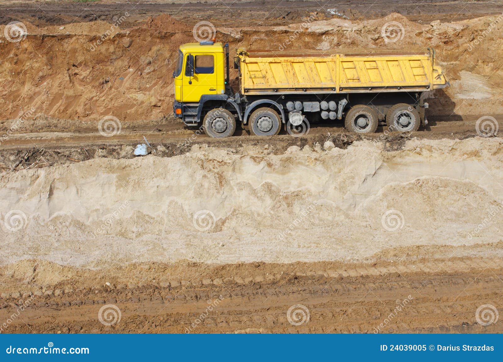 Yellow Truck and Going through Gravel Ground Stock Image - Image of ...