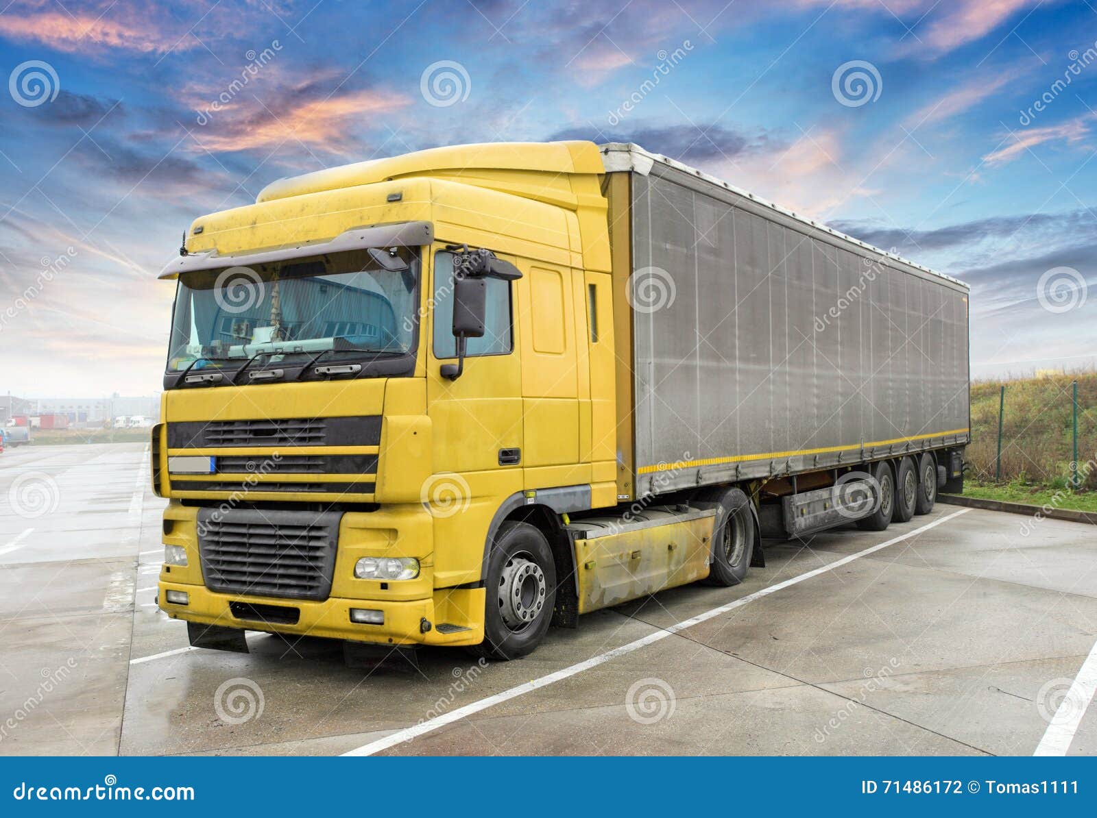 Yellow Truck on Road. Cargo Transportation Stock Photo - Image of ...