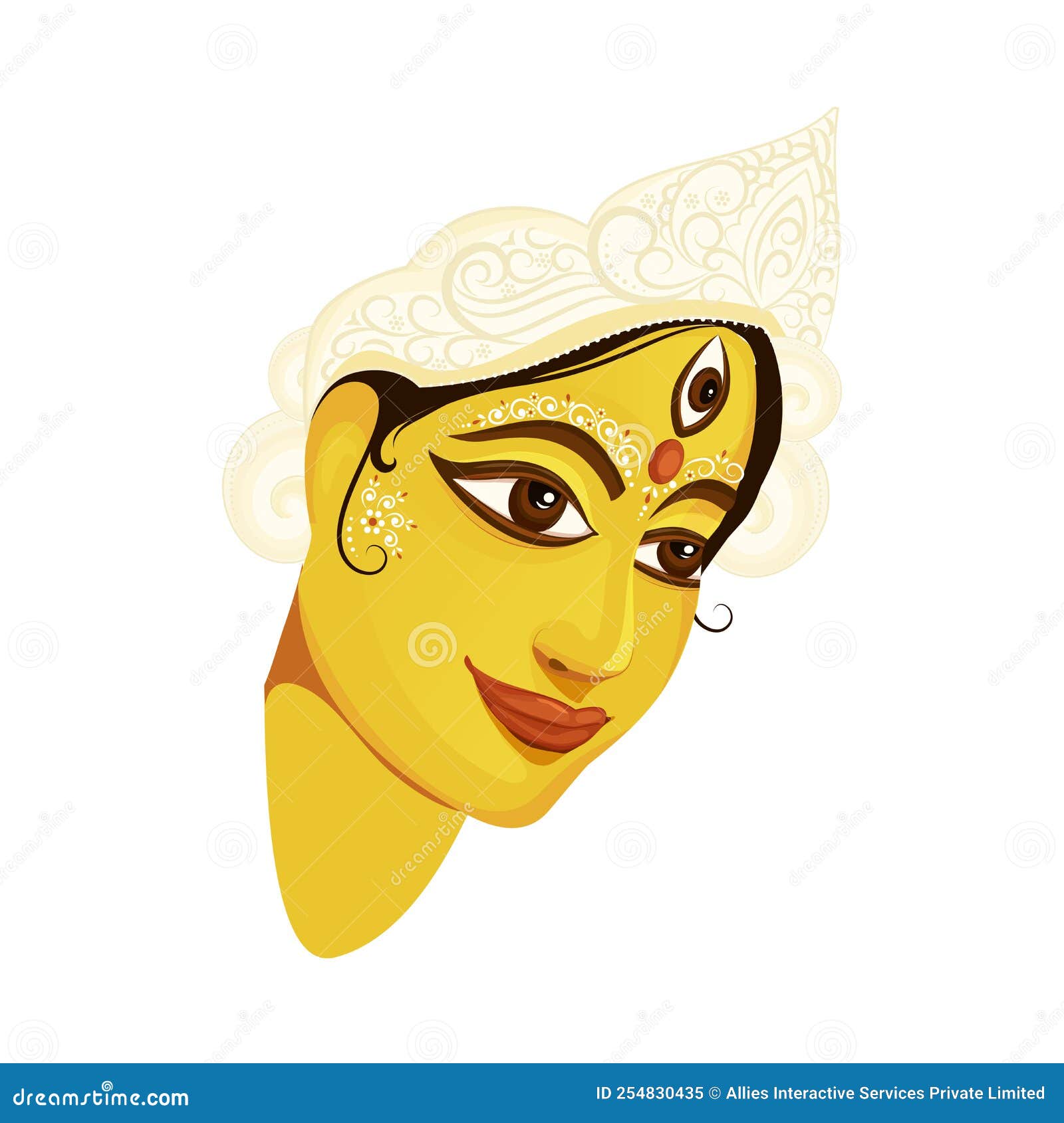 Yellow Tryambake Goddess Durga Face Over White Stock Illustration ...