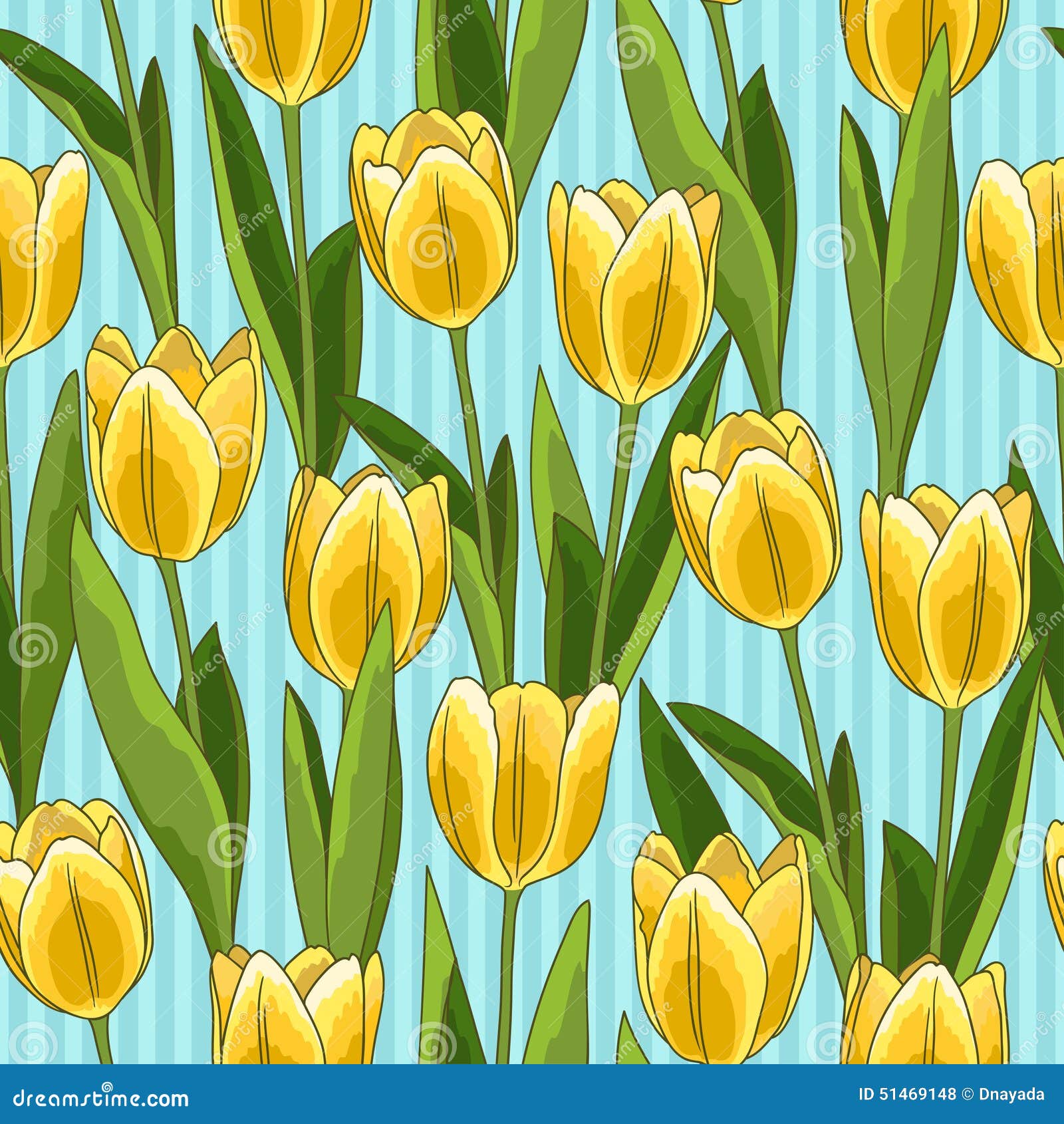 Yellow Tulip Seamless Pattern, Blue Background Stock Vector ...