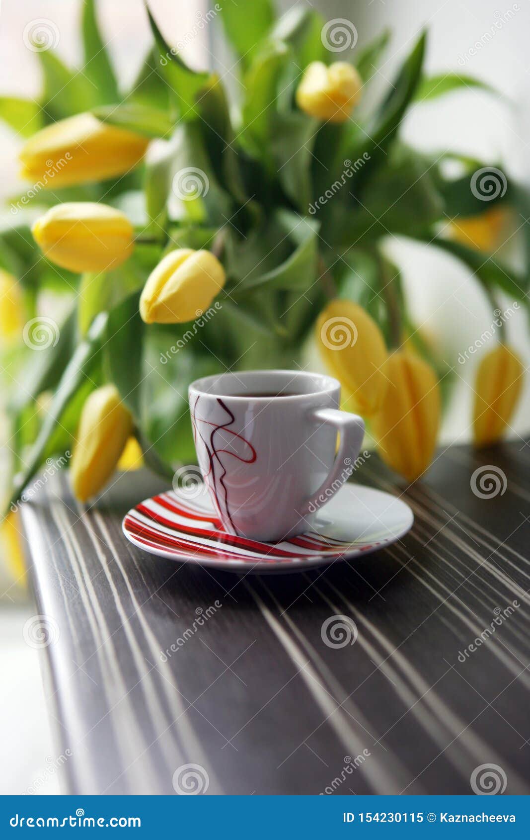 Yellow Tulips and Coffee. Good Morning Stock Image - Image of cafe ...