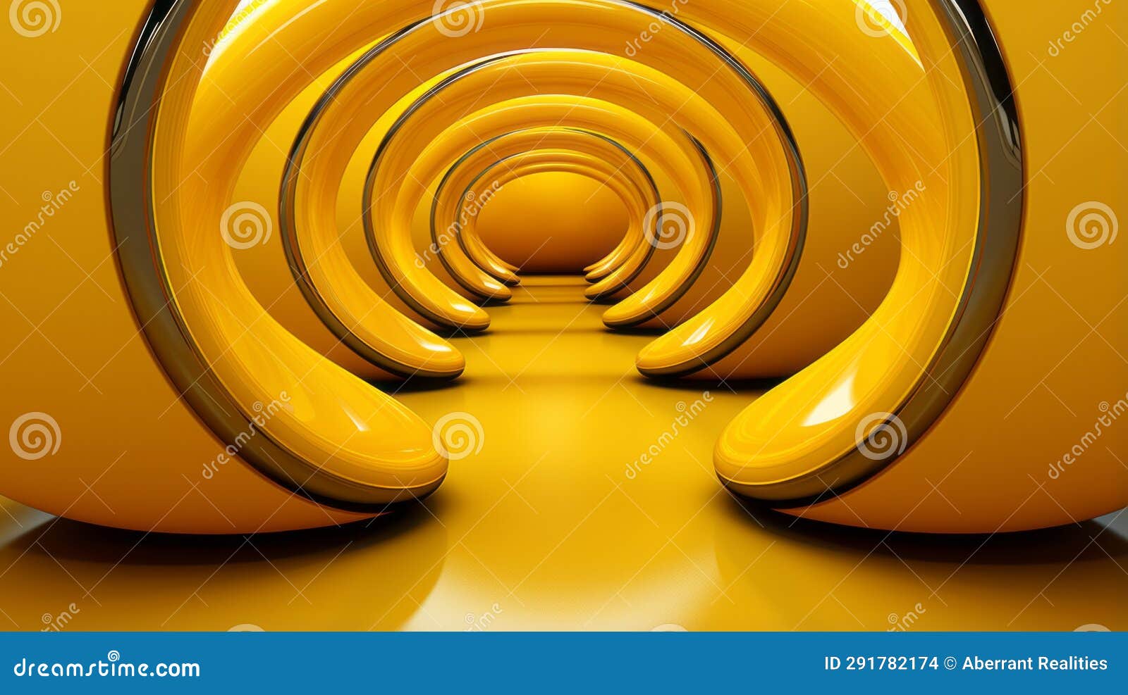 A Yellow Tunnel with Many Curved Walls Stock Illustration ...