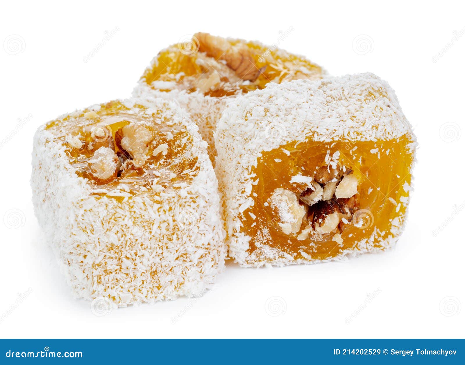 Yellow Turkish Delight with Nuts in Powdered Sugar Isolated on White ...