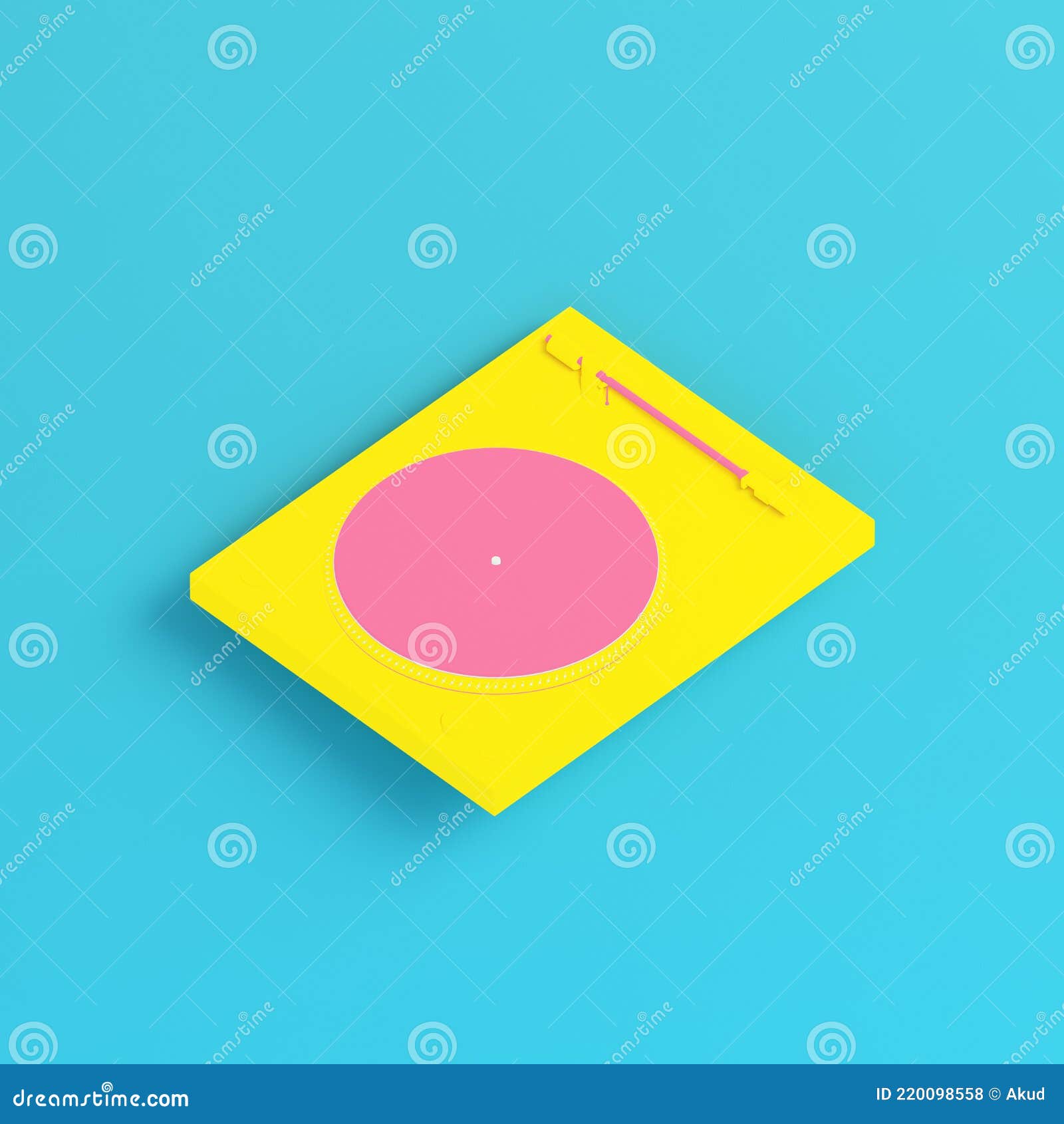 Yellow Turntable on Bright Blue Background in Pastel Colors Stock ...
