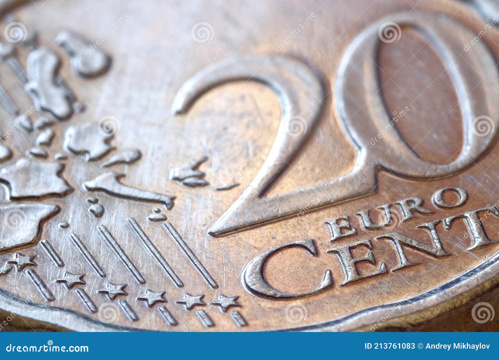 A Yellow Twenty-cent Euro Coin, Isolated on a White Background. White ...
