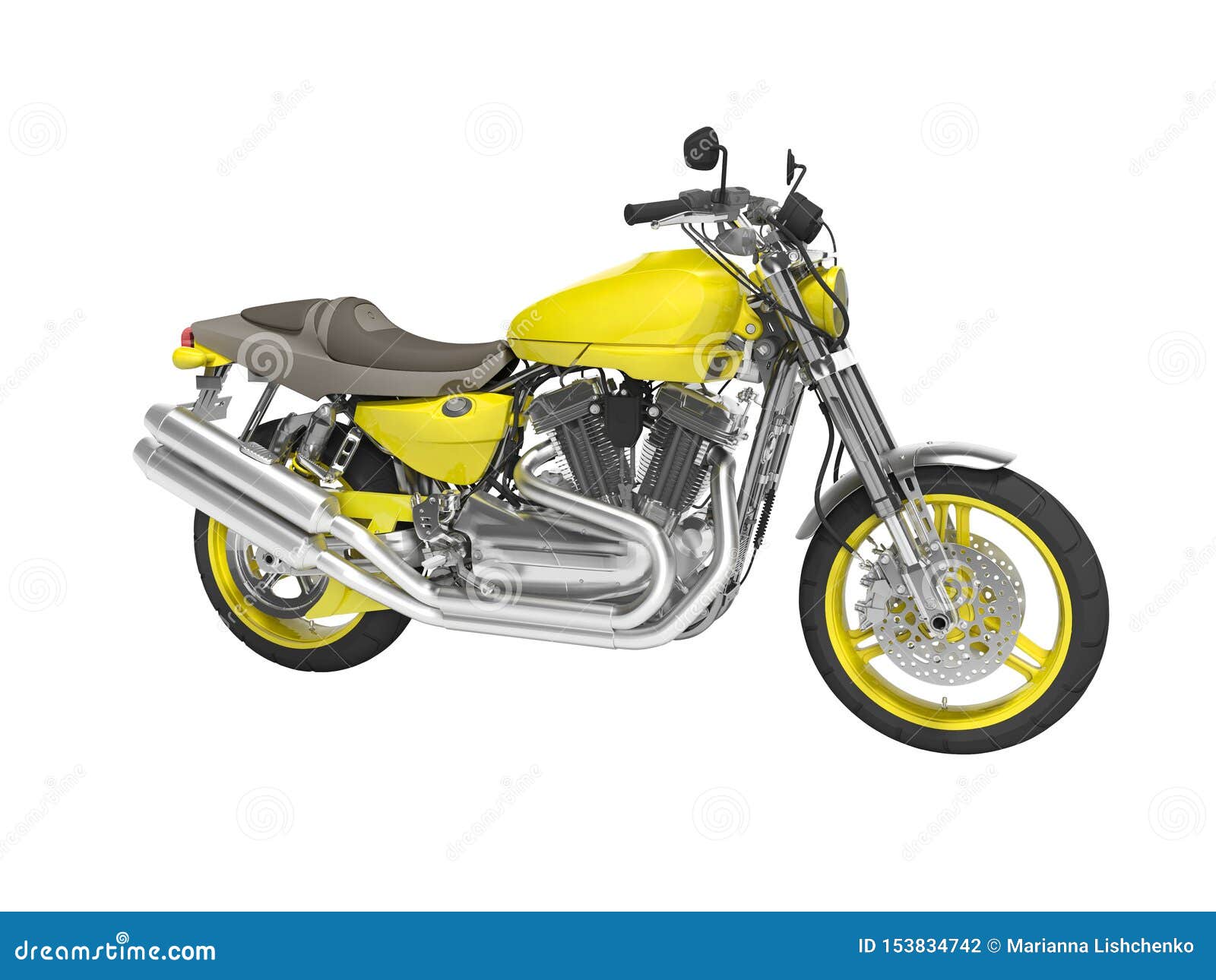 Yellow Two Seat Motorcycle Isolated Right Side View 3d Render on White ...