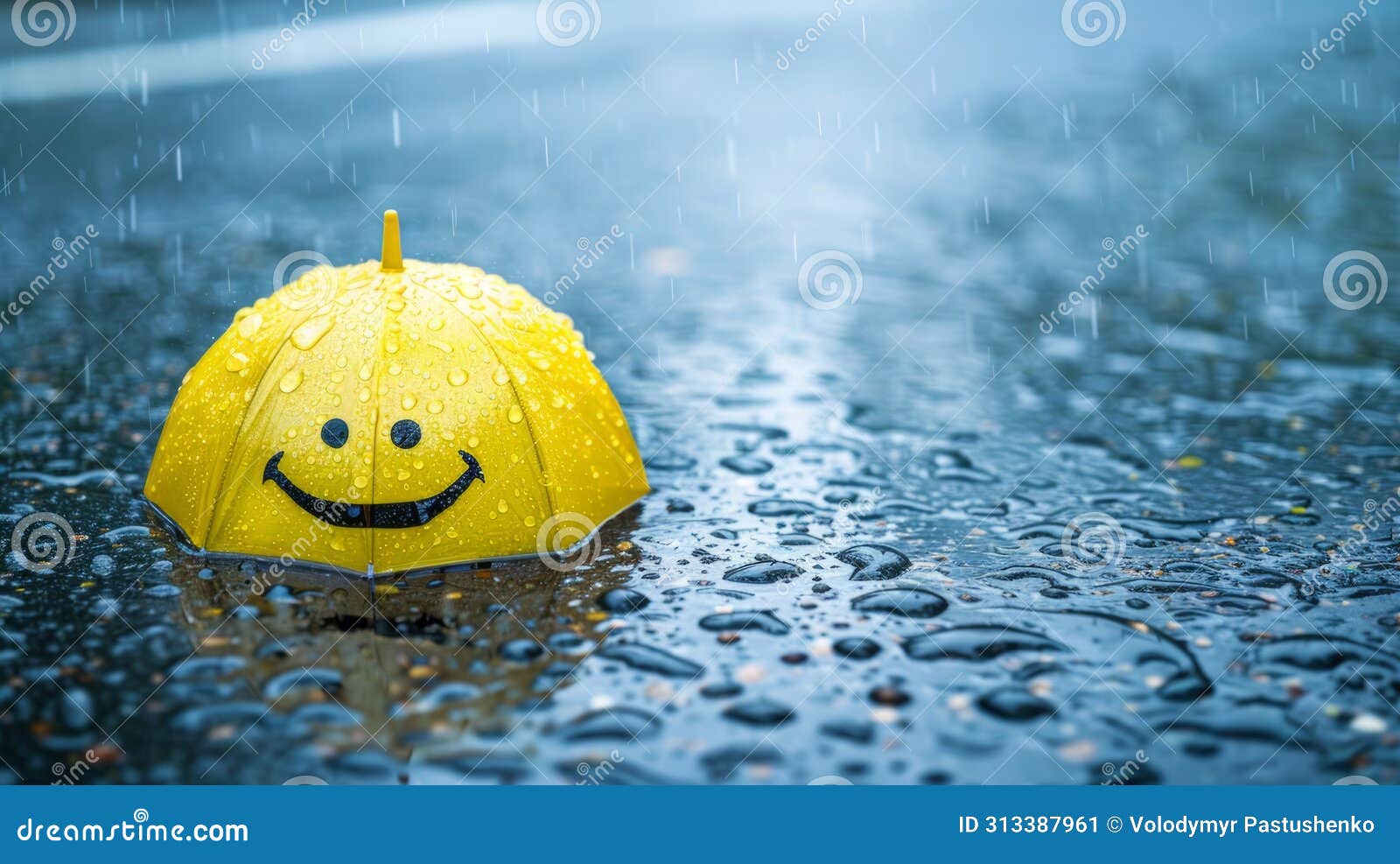 Yellow Umbrella with Smiley Face in the Rain Stock Image - Image of ...