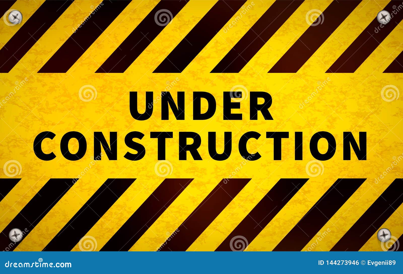Yellow Under Construction Warning Sign with Metal Screws in Corners ...