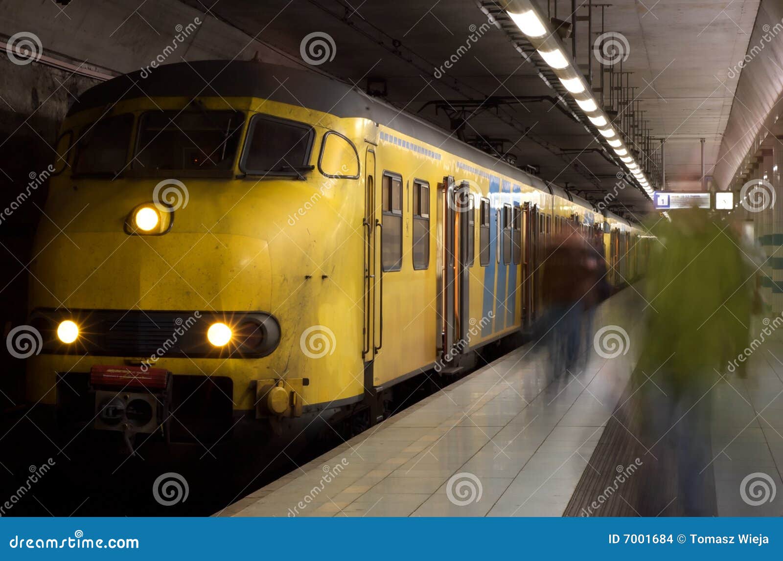 Yellow underground train stock photo. Image of commuters - 7001684