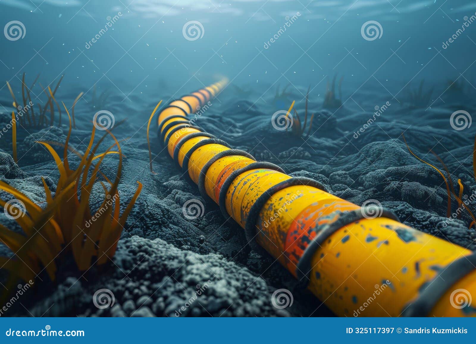 Yellow Underwater Internet Cables in the Ocean. Generative AI. Stock ...