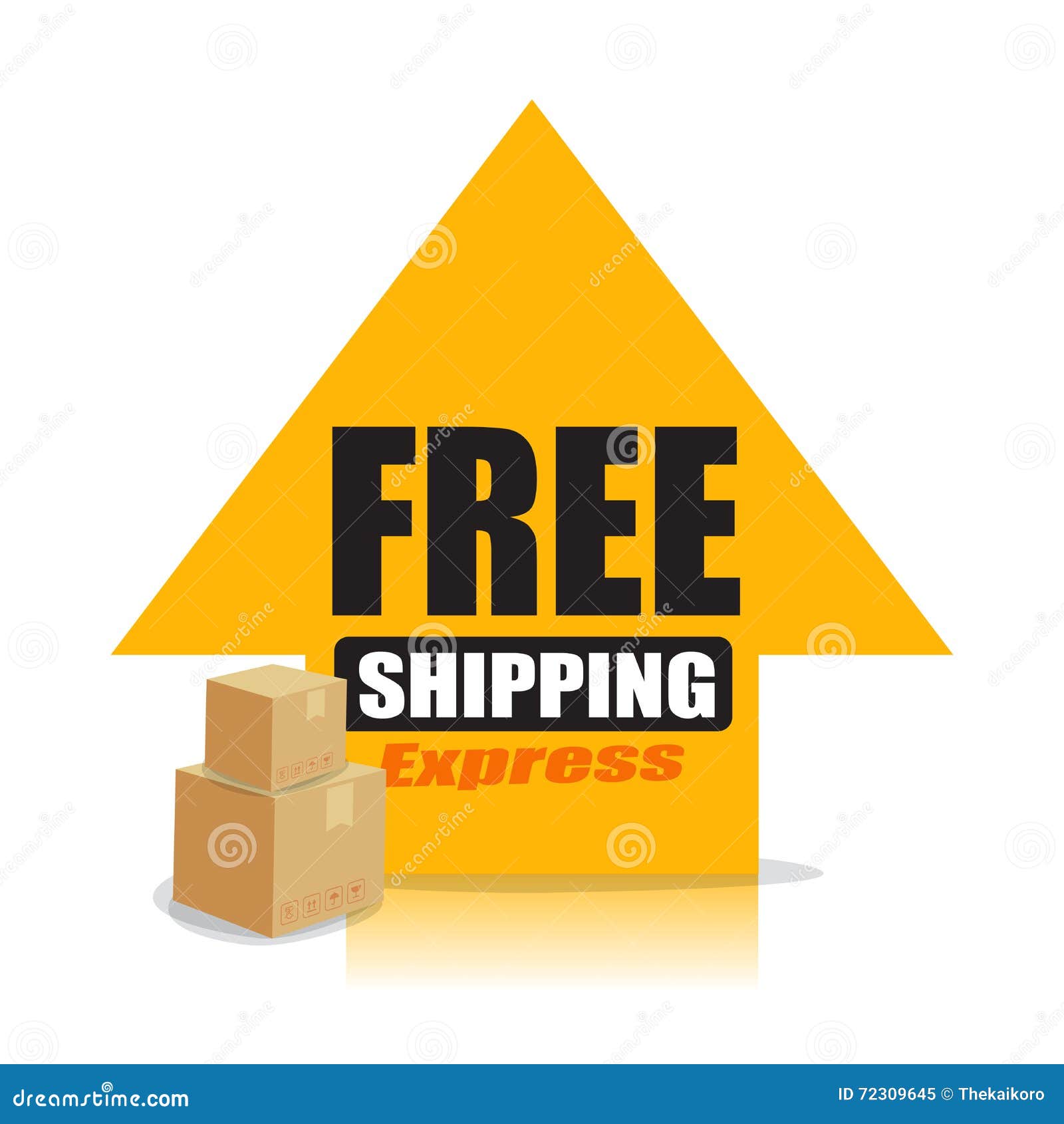 Yellow Up Arrow with Text Free Shipping and Delivery Box Package Stock ...