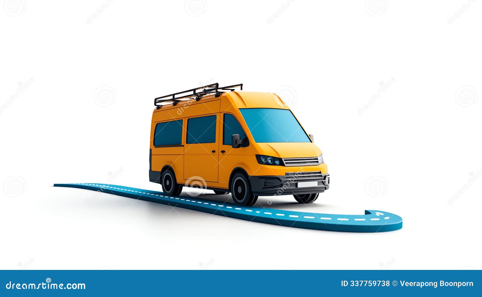 Yellow Van on a Blue Winding Road, White Isolated Background Stock ...