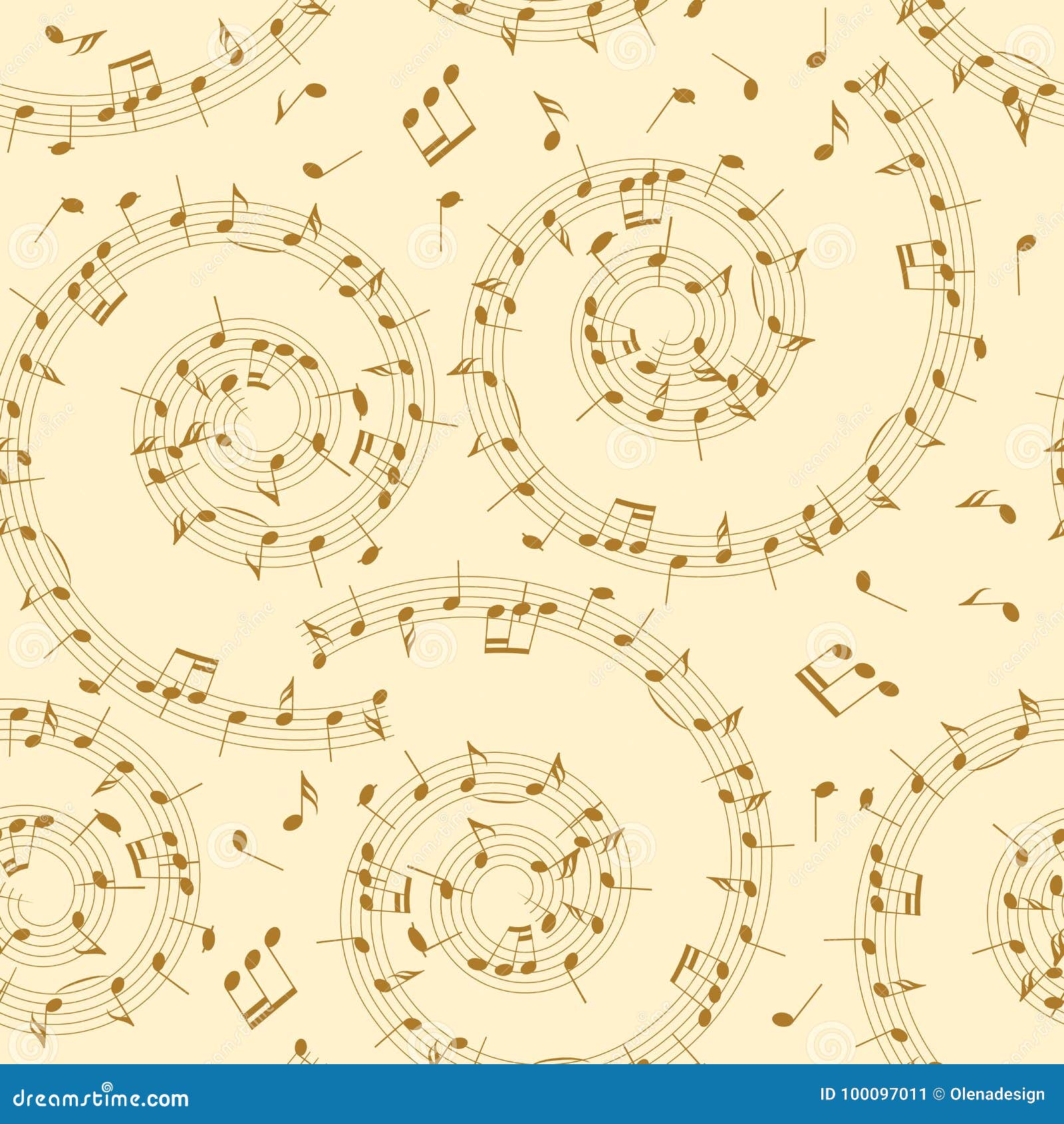 Yellow Vector Background with Spiral - Seamless Music Pattern Stock ...