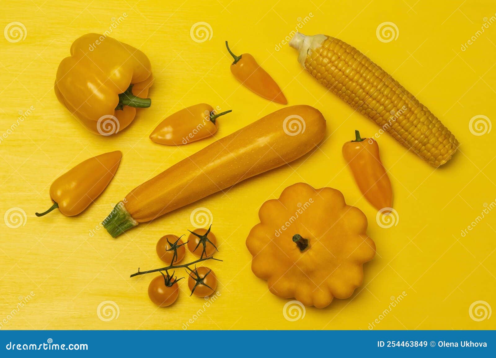 Yellow Vegetables on Yellow Background. Flat Lay Stock Image - Image of ...