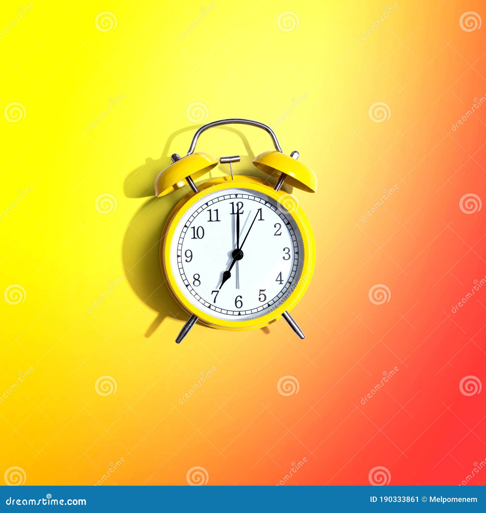 Yellow Vintage Alarm Clock with Shadow Stock Image - Image of timer ...