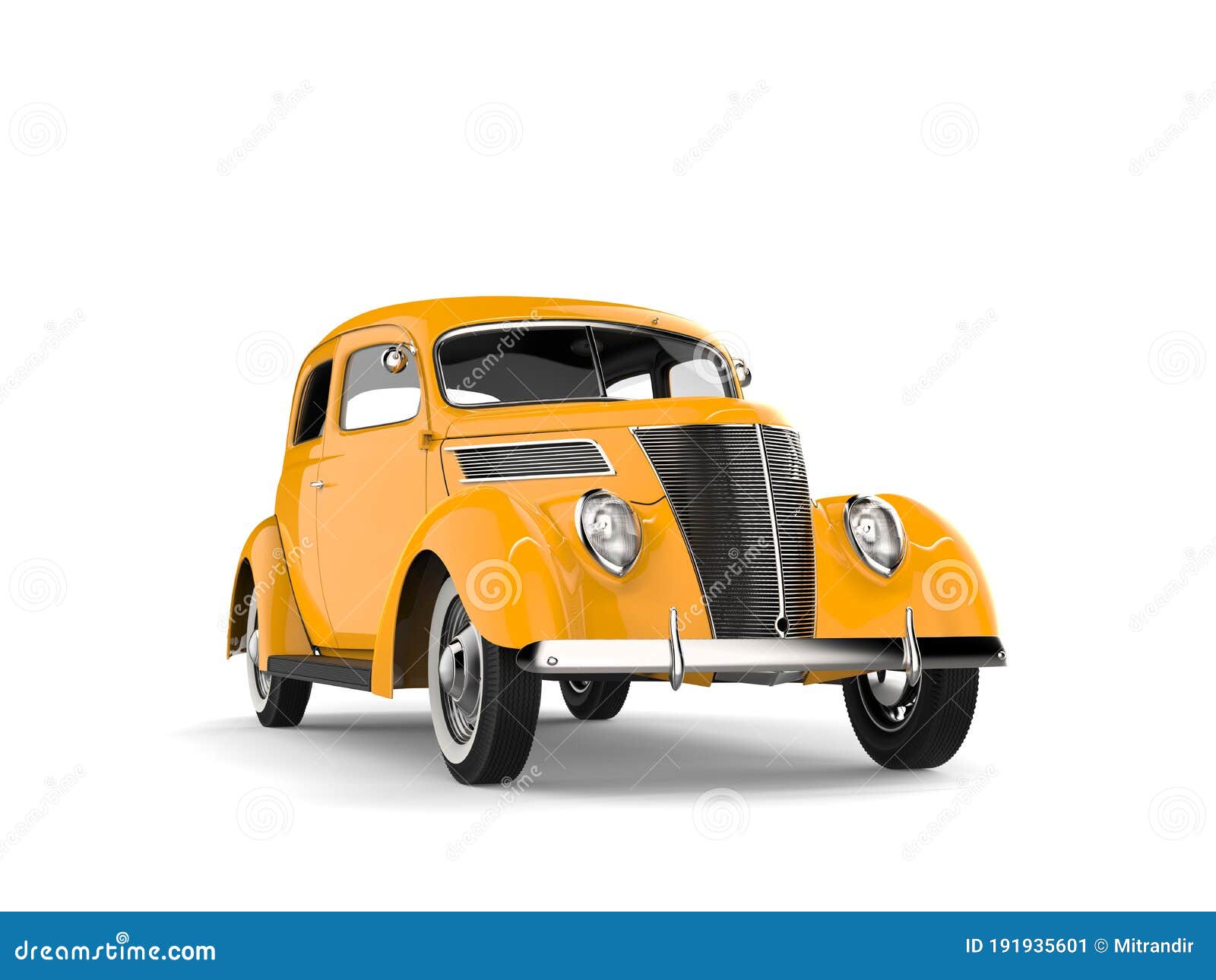 Yellow Vintage Car - Low Angle Front View Stock Illustration ...