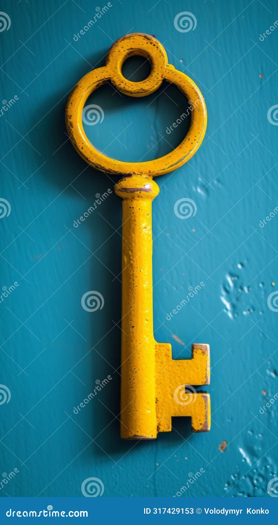 Yellow Vintage Key on a Blue Textured Background Stock Image - Image of ...