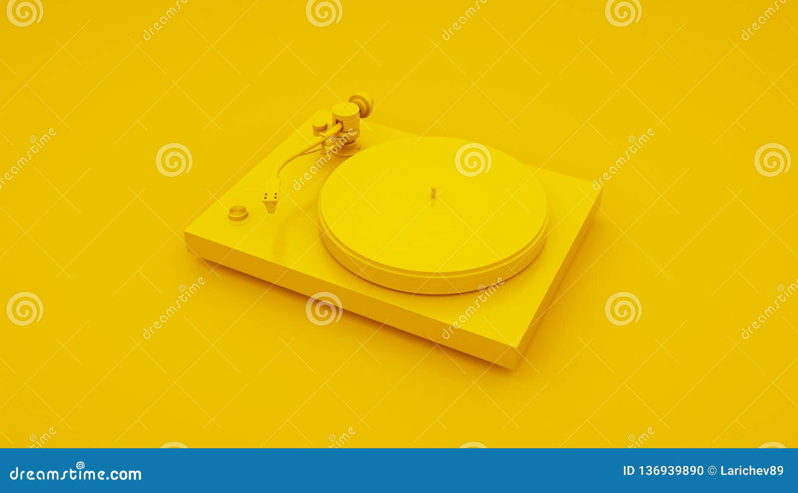 Yellow Vintage Turntable Record Player. 3D Illustration Stock ...