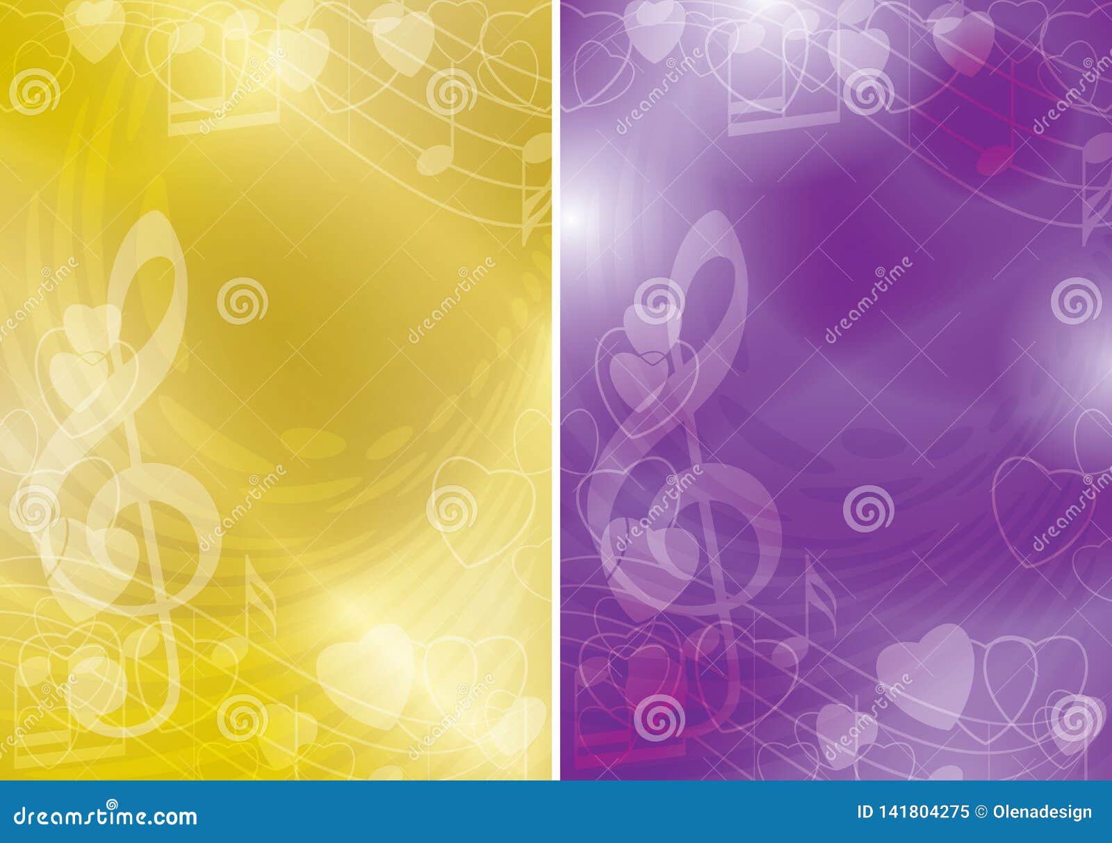 Yellow and Violet Vector Flyers with Contours of Hearts and Gradient ...
