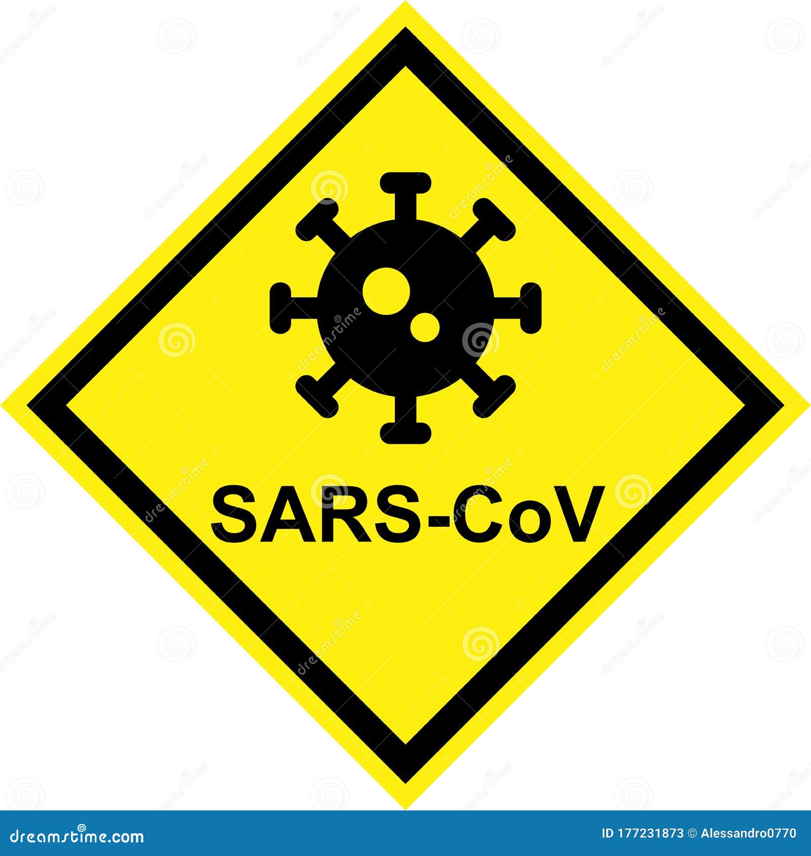 Yellow Virus Hazard Sign with SARS-CoV Text Stock Illustration ...