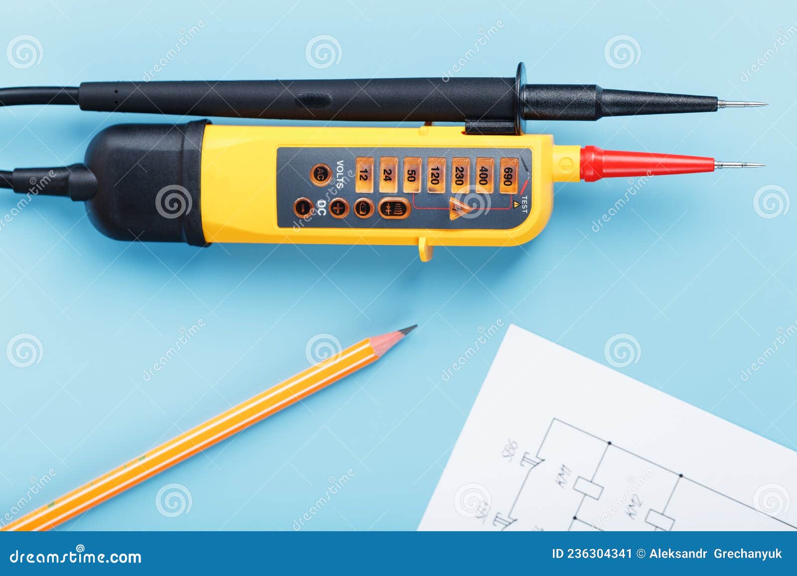Yellow Voltage Indicator with an Electrical Diagram on a Blue ...