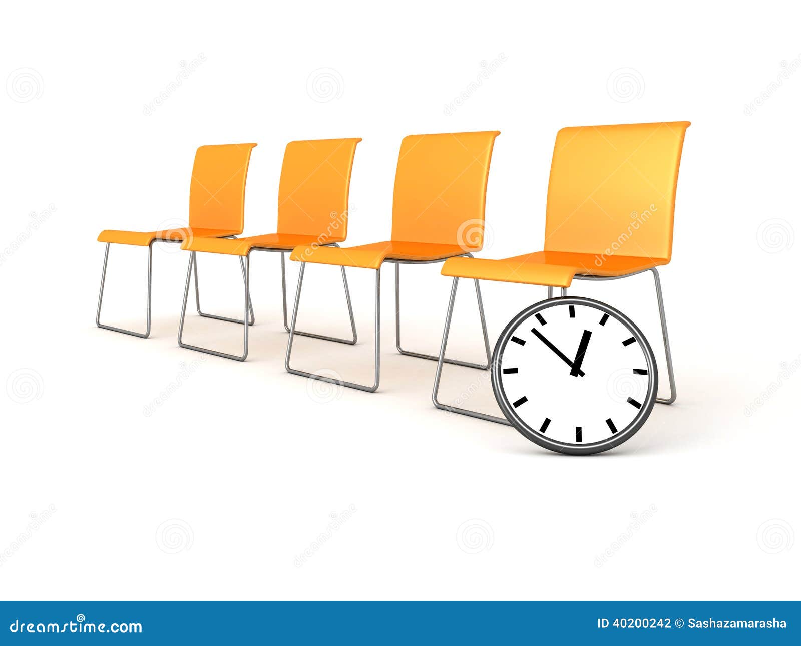 Yellow Waiting Chairs with Classic Wall Clock Stock Illustration ...
