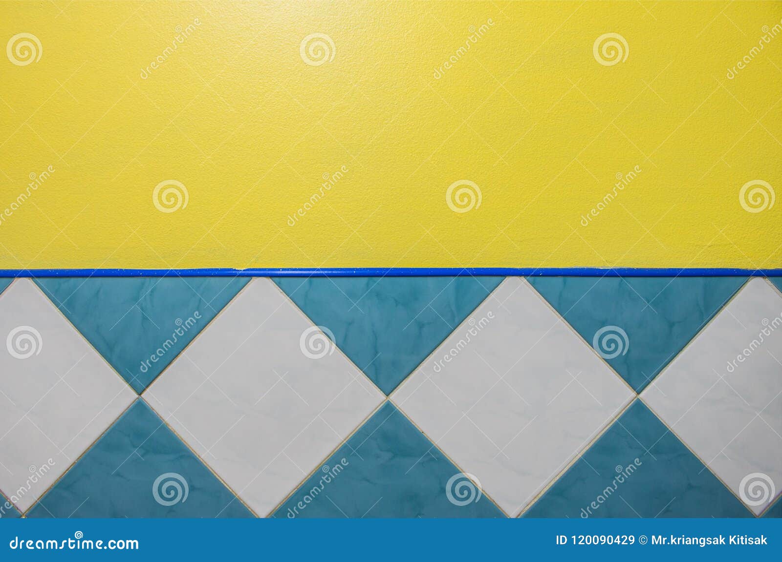 Yellow Wall and Blue Tile Texture. Abstract Background Stock Image ...