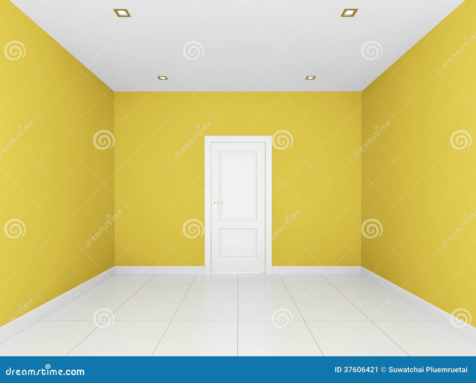 Yellow Wall in a Empty Room ,3d Interior Stock Illustration ...