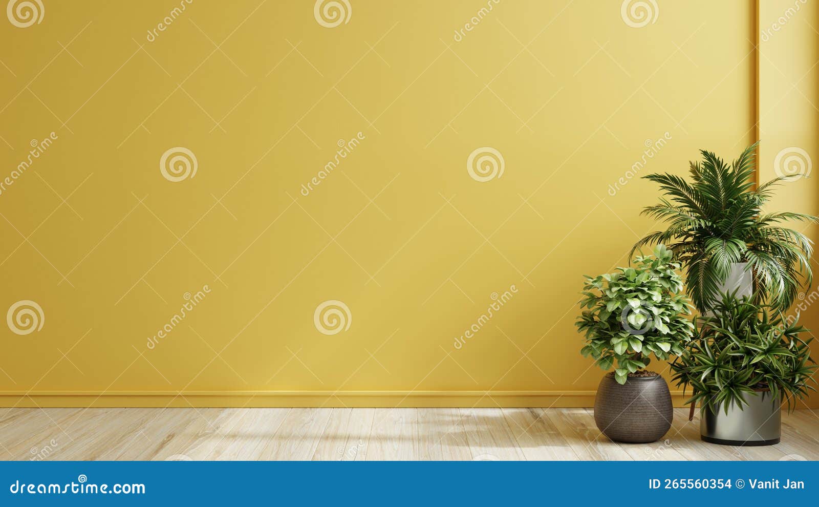 Yellow Wall Empty Room with Plants on a Floor Stock Illustration ...
