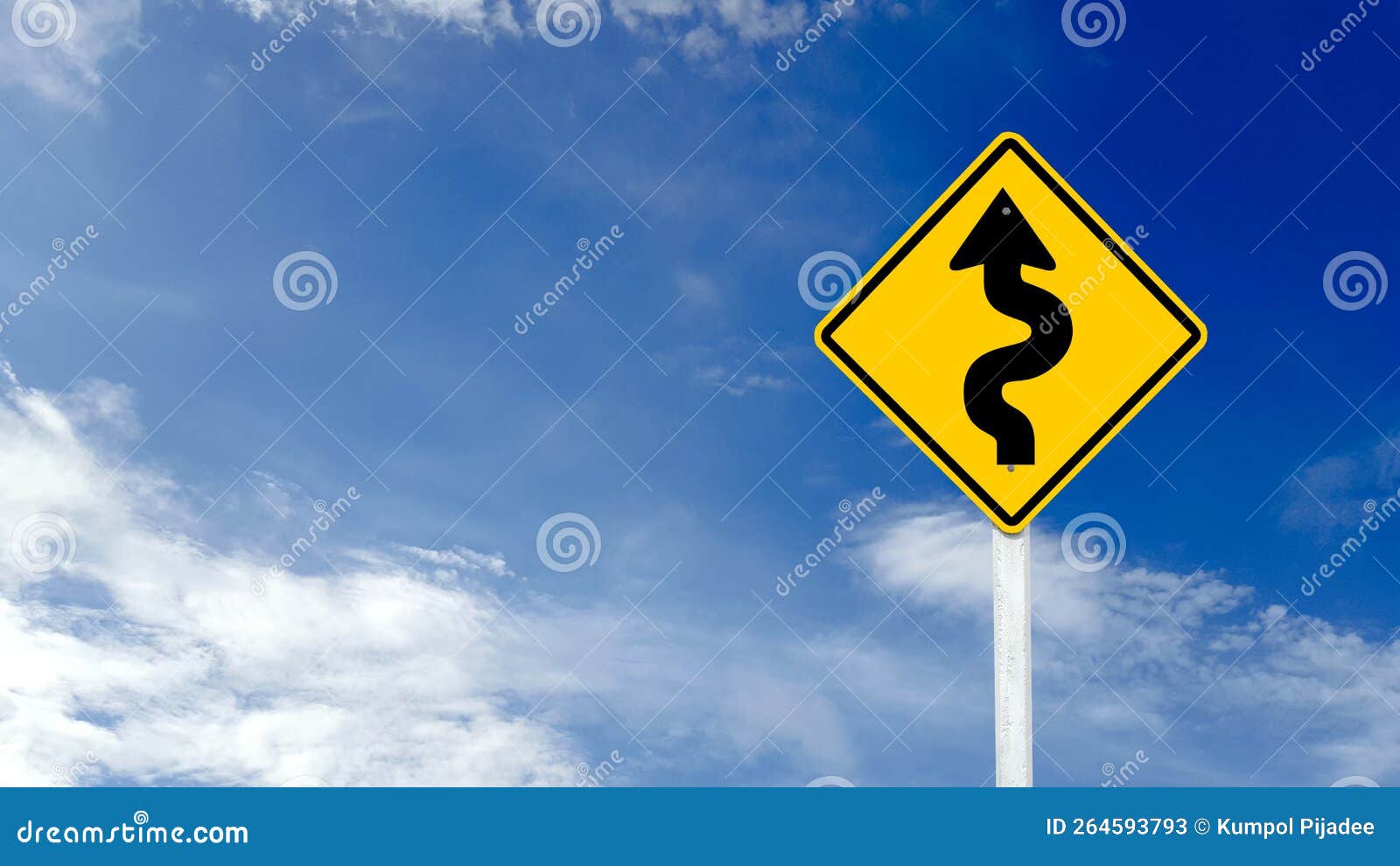 Yellow Warn Sign with Switchback Arrow Starting from the Left Stock ...