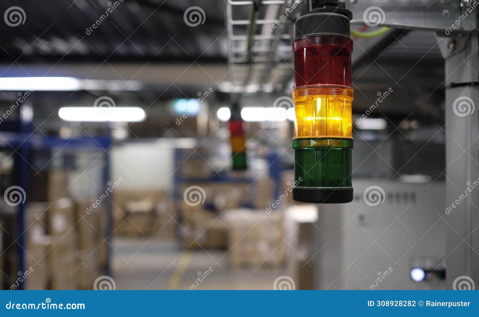 Yellow Warning Light Inside a Warehouse Stock Photo - Image of copy ...