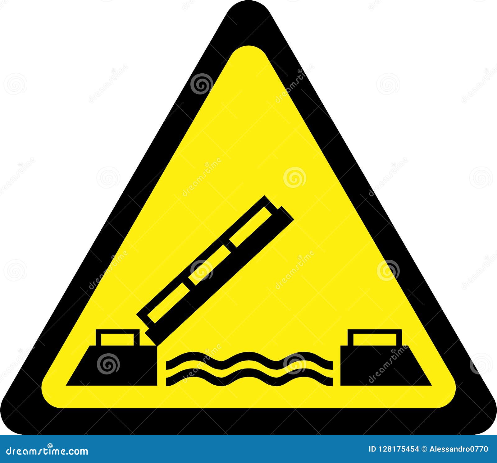 Yellow Warning Sign with Drawbridge Stock Illustration - Illustration ...