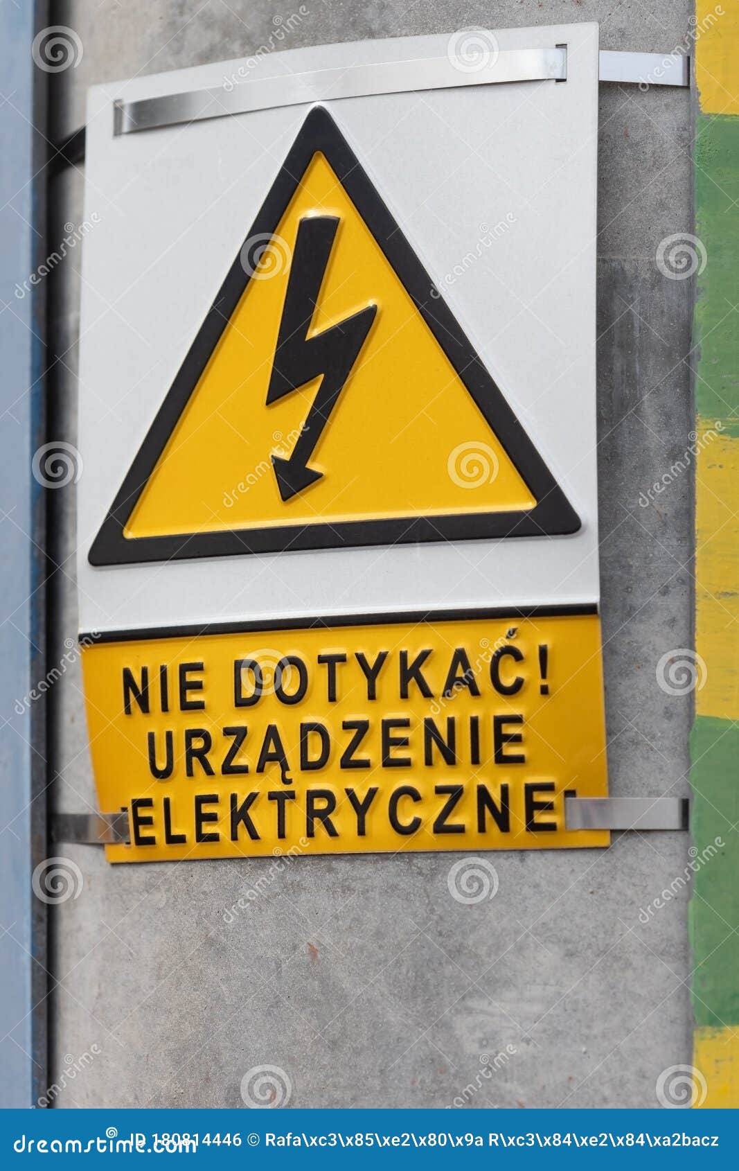 Yellow Warning Sign and Inscription on the Electrical Box in Polish ...