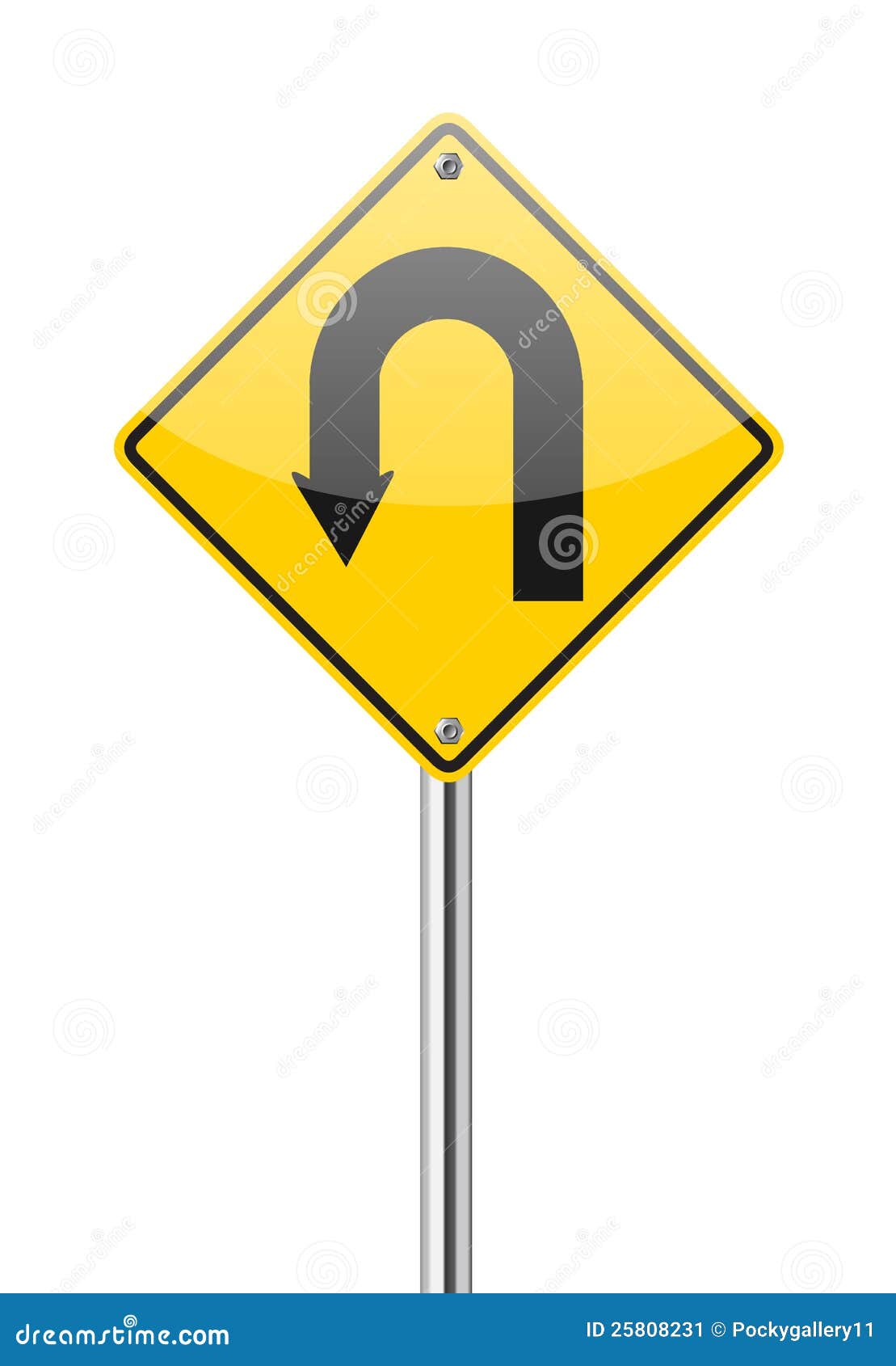 Yellow Warning Sign U-turn Road Sign Stock Vector - Illustration of ...