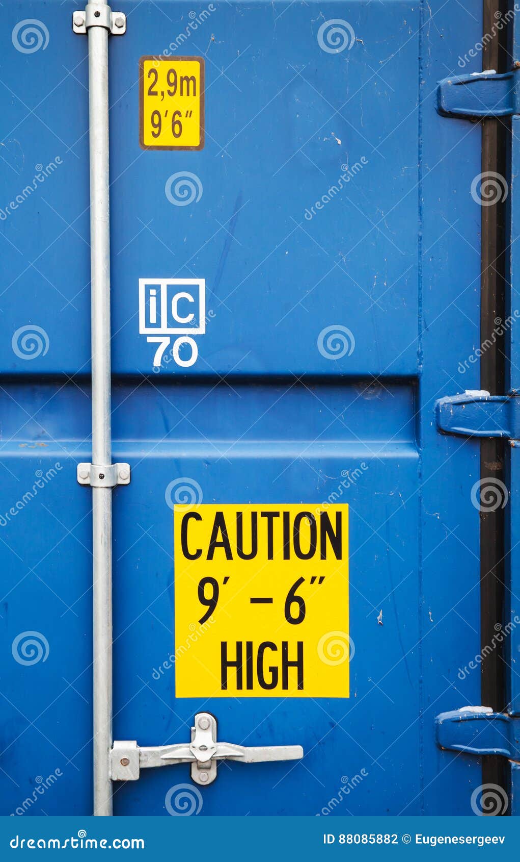 Yellow Warning Signs on Blue Container Stock Photo - Image of equipment ...