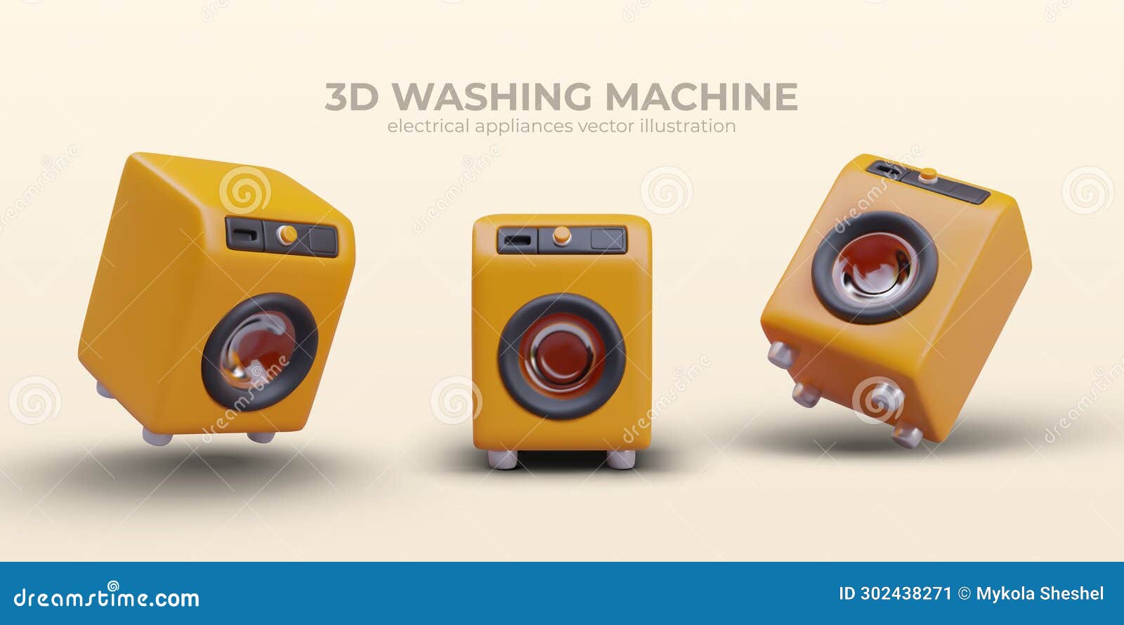 Yellow Washing Machine, Static And Dynamic Position. Realistic ...