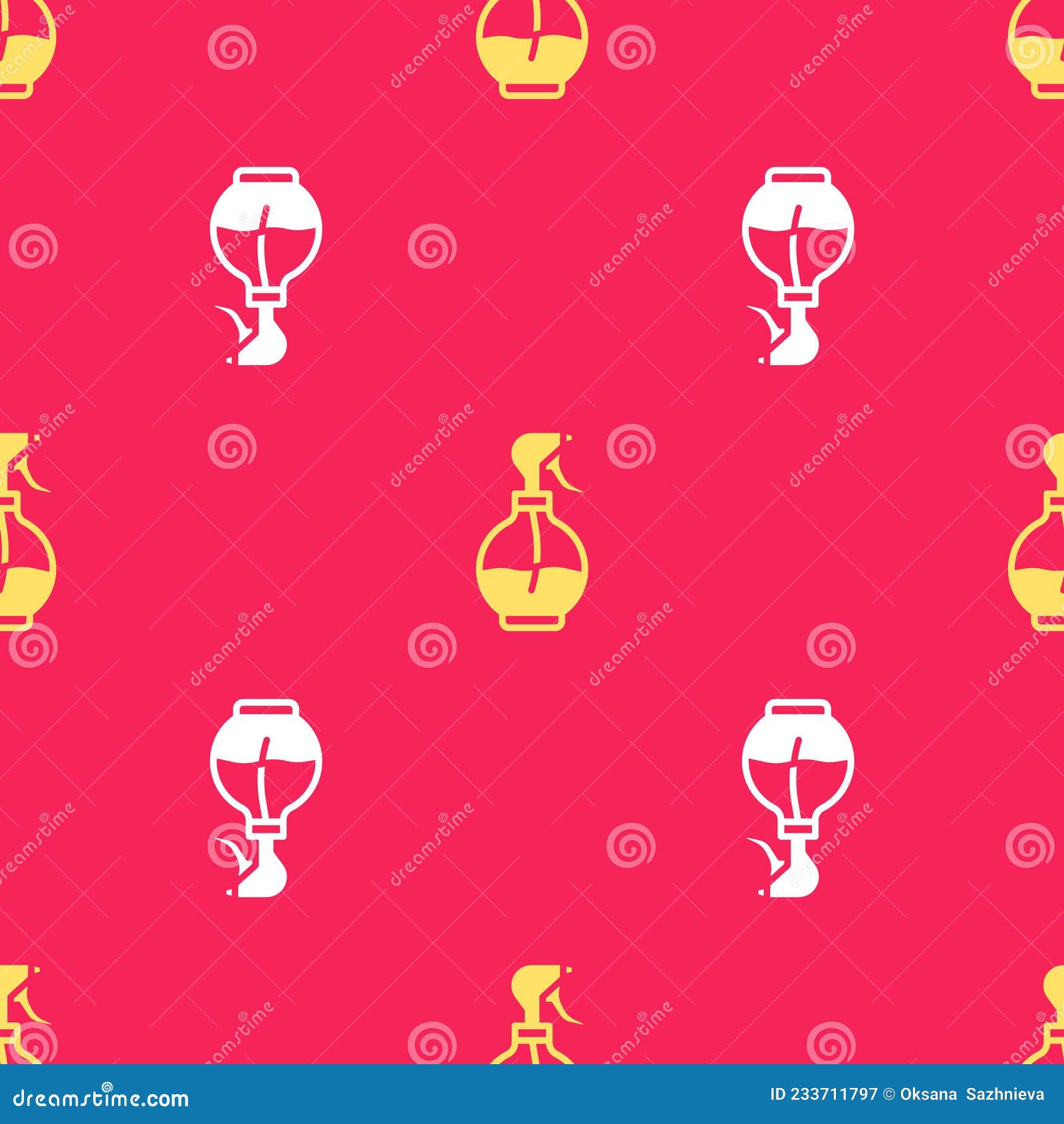 Yellow Water Spray Bottle Icon Isolated Seamless Pattern on Red ...
