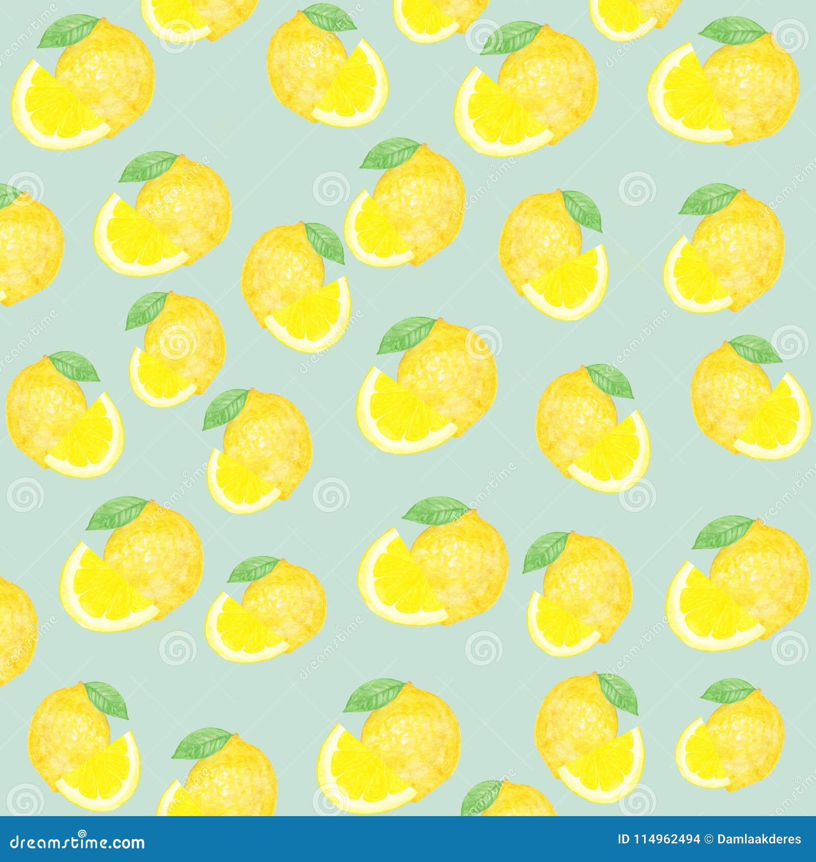 Watercolor Seamless Pattern of Lemon Fruit. Watercolor Lemon Pattern on ...