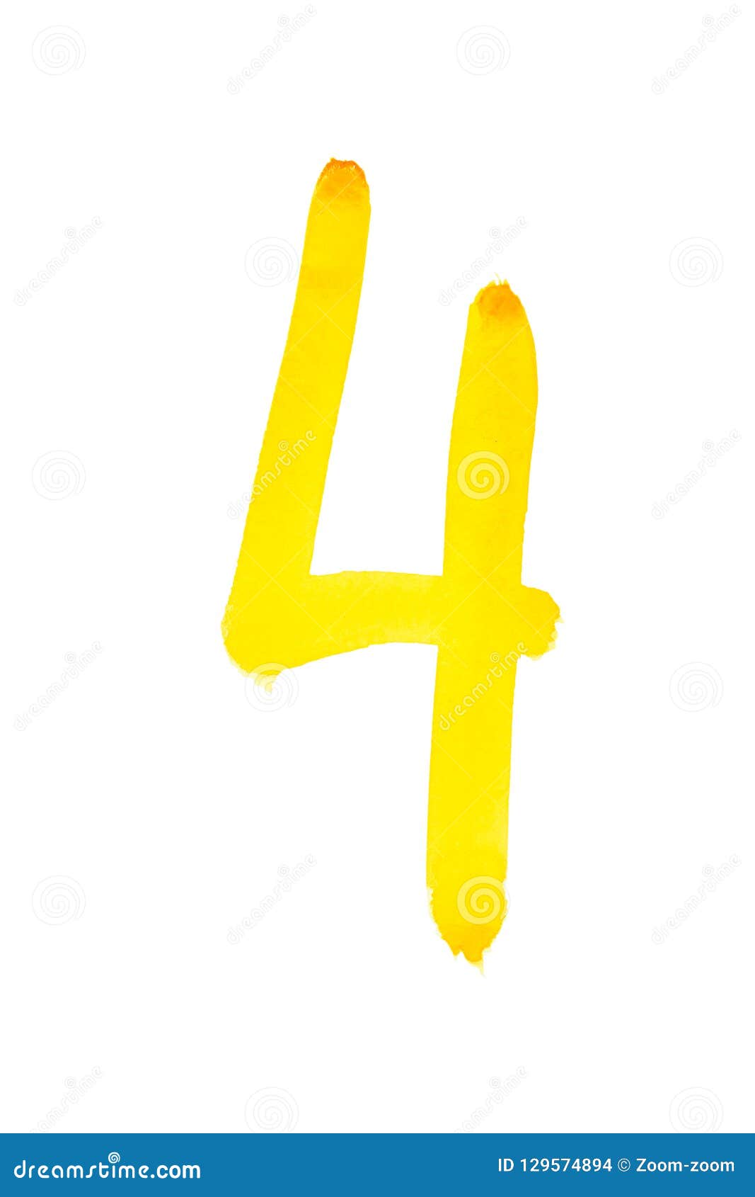 Yellow watercolor numbers stock photo. Image of four - 129574894